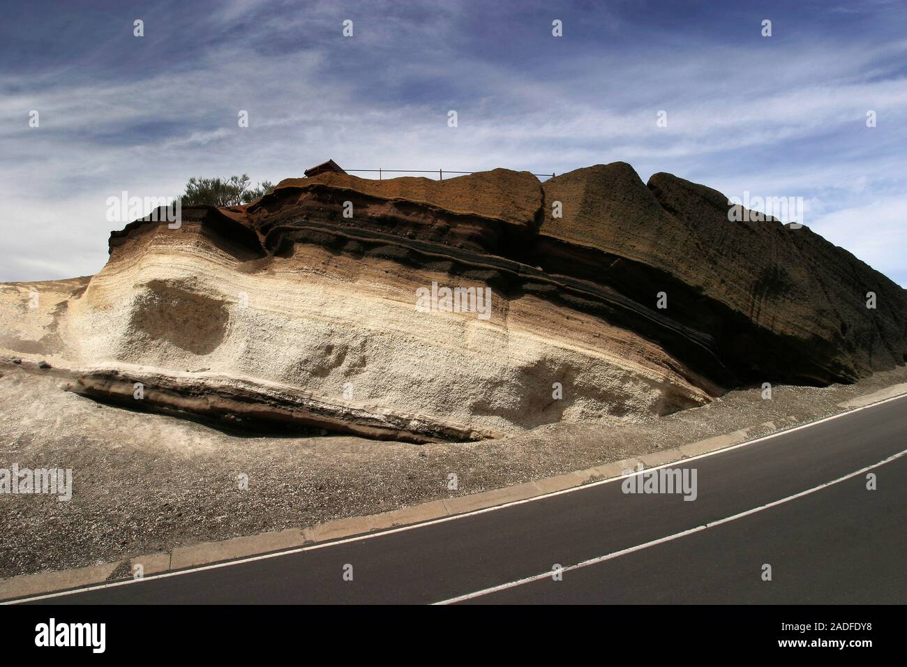 La Tarta volcanic outcrop, Tenerife. This outcrop contains different layers of volcanic rock in ...