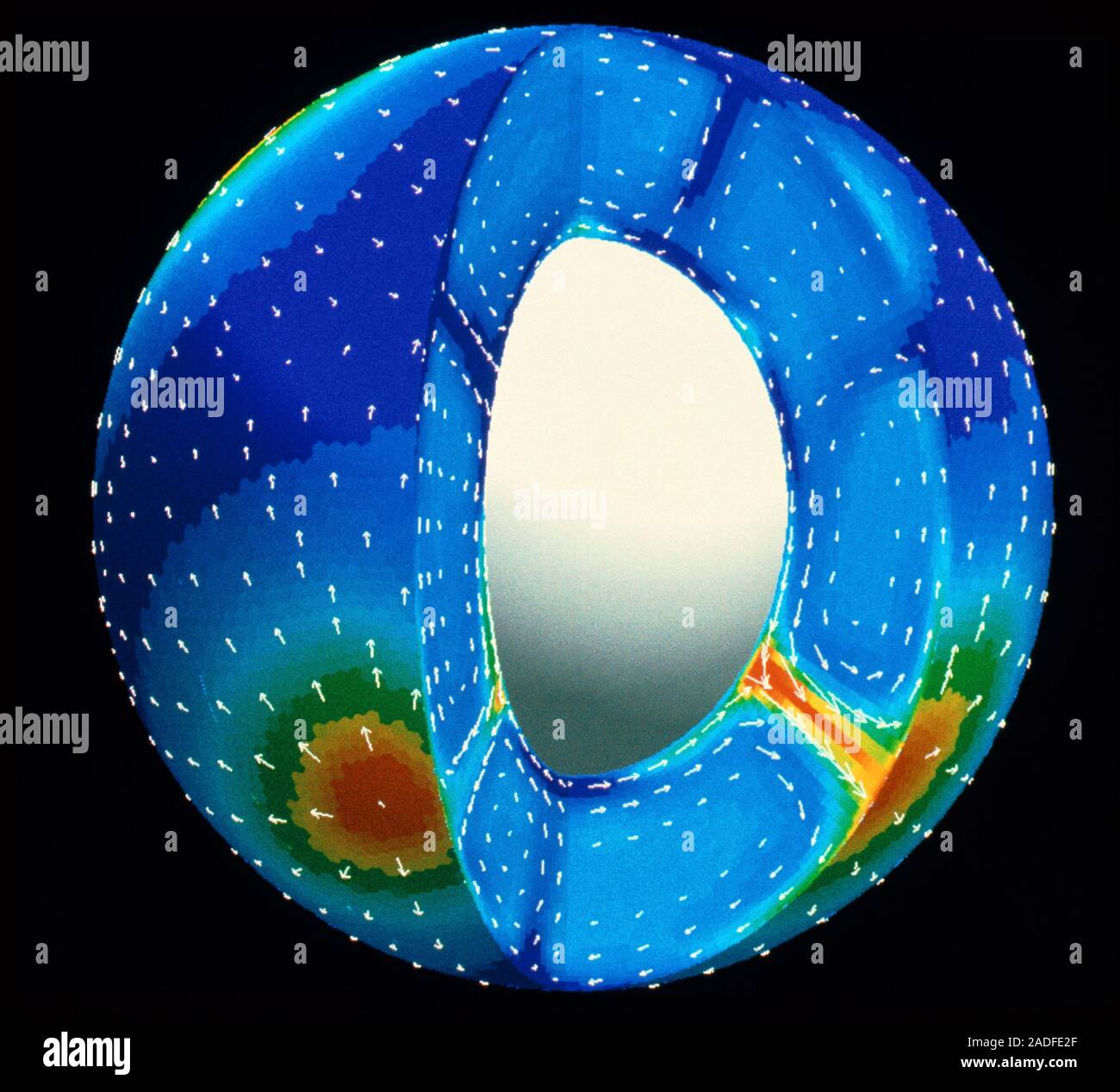 Computer modelling of Earth's interior. This image shows convection ...
