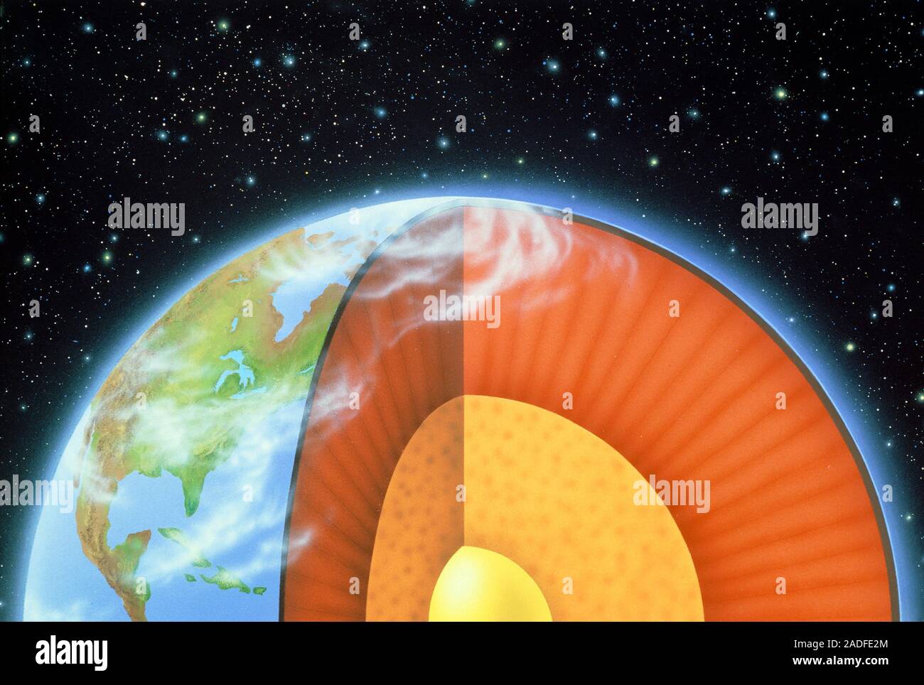 Cutaway of Earth. Cutaway illustration showing the Earth's interior ...