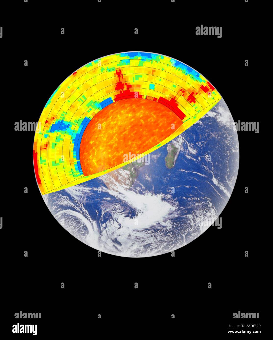 Earth's deep rock slabs. Real data on a cut-away of Earth showing ...