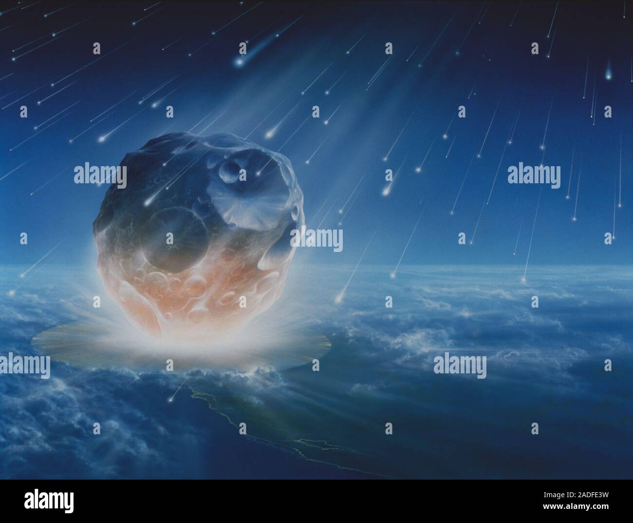 Chicxulub impact. Artwork of the meteorite impact at Chicxulub on the ...
