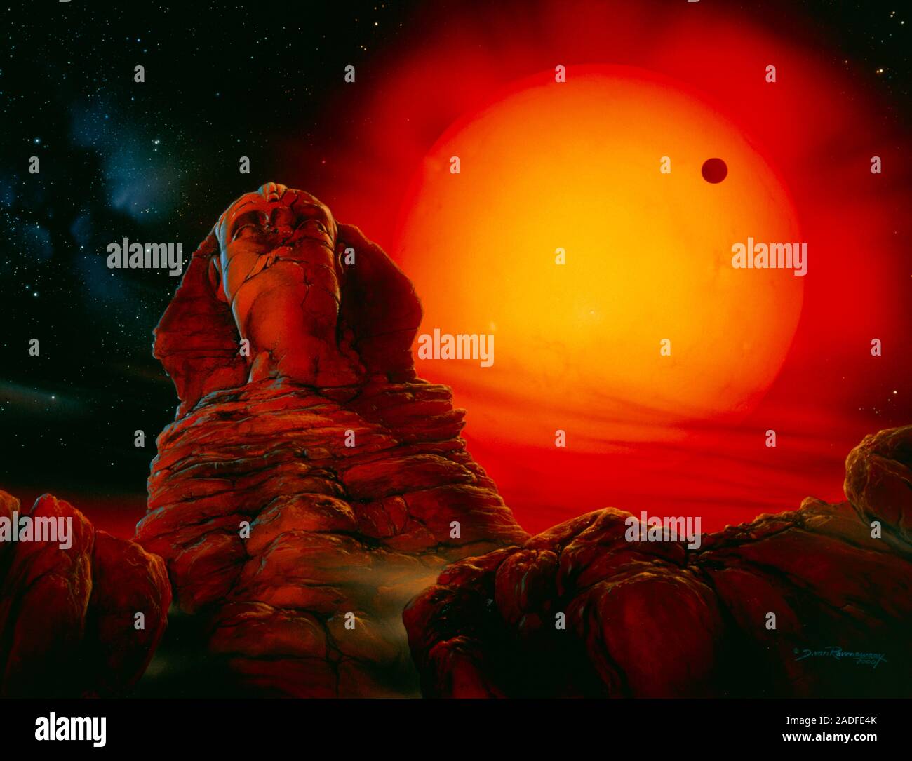 Dying Earth. Image 5 of 9. Artwork of the bloated Sun baking the ...