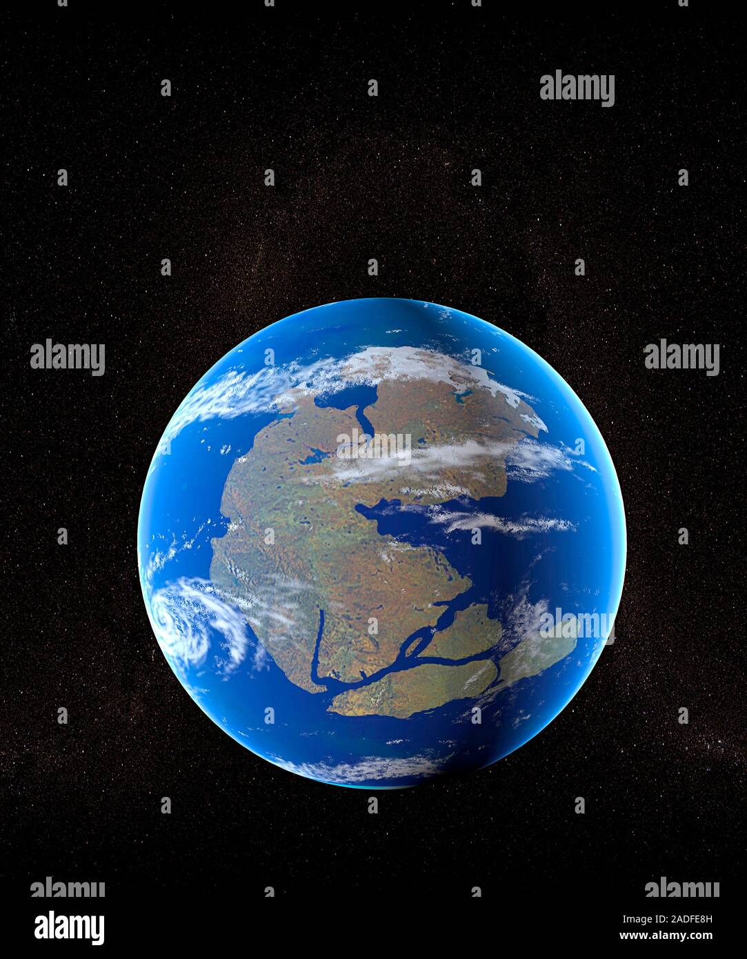 Earth at time of Pangea. Computer artwork of the break-up of the ...