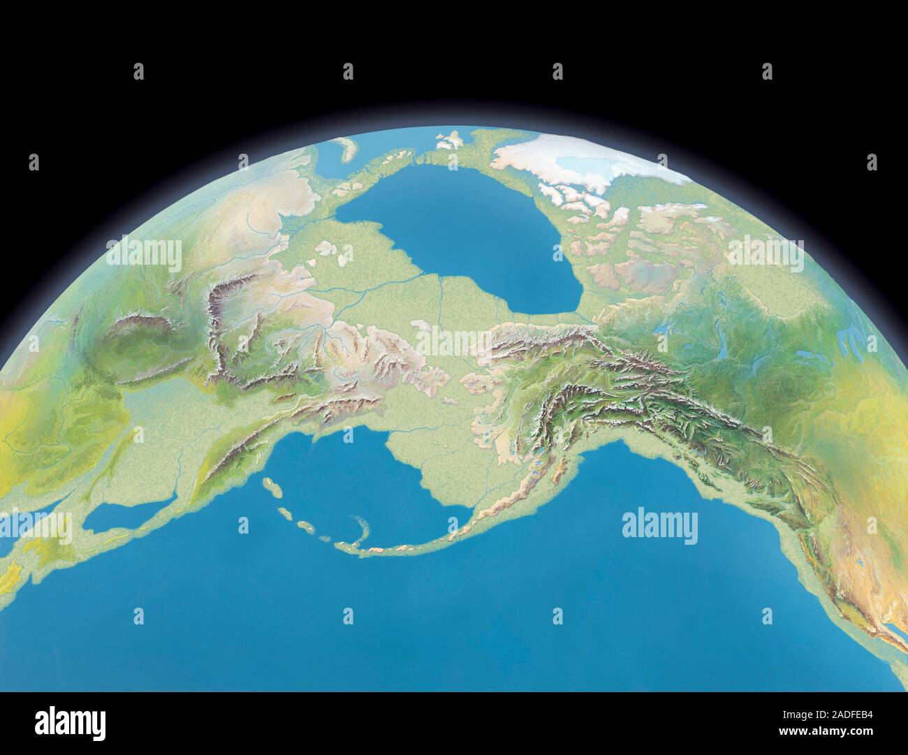 Bering land bridge, artwork. The Bering land bridge (centre) joined ...