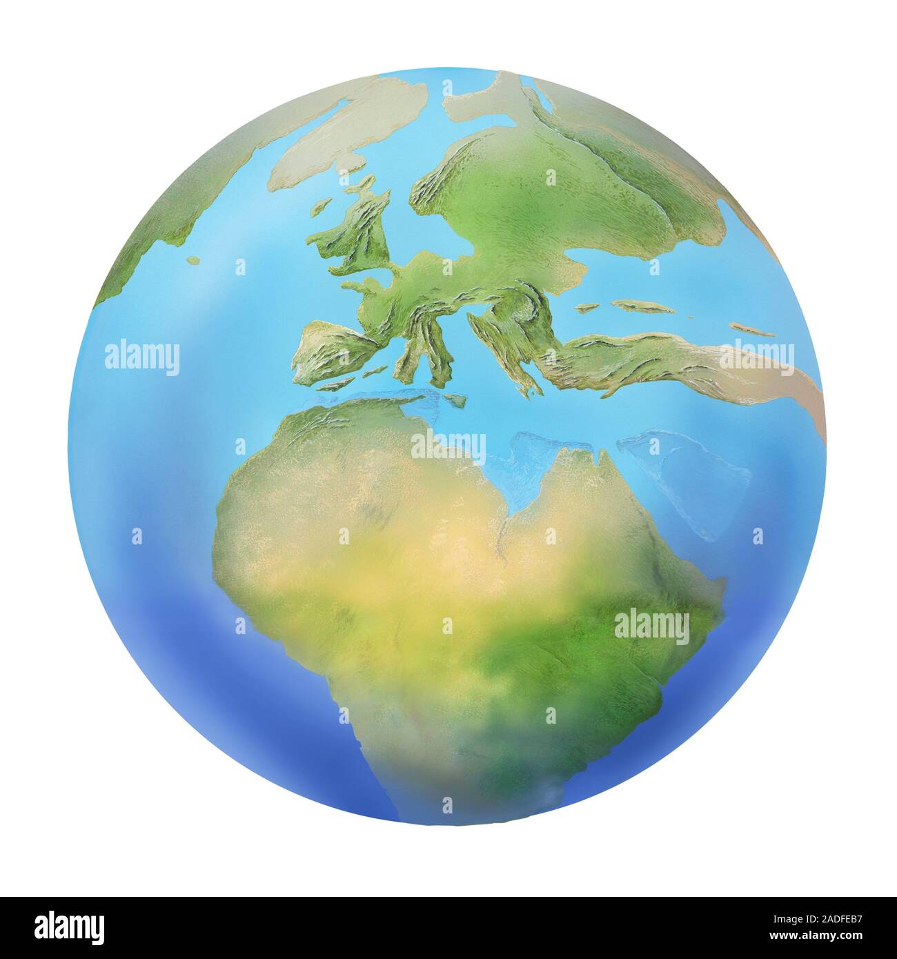Europe, Mid Tertiary Period. Artwork of the position of Earth's ...