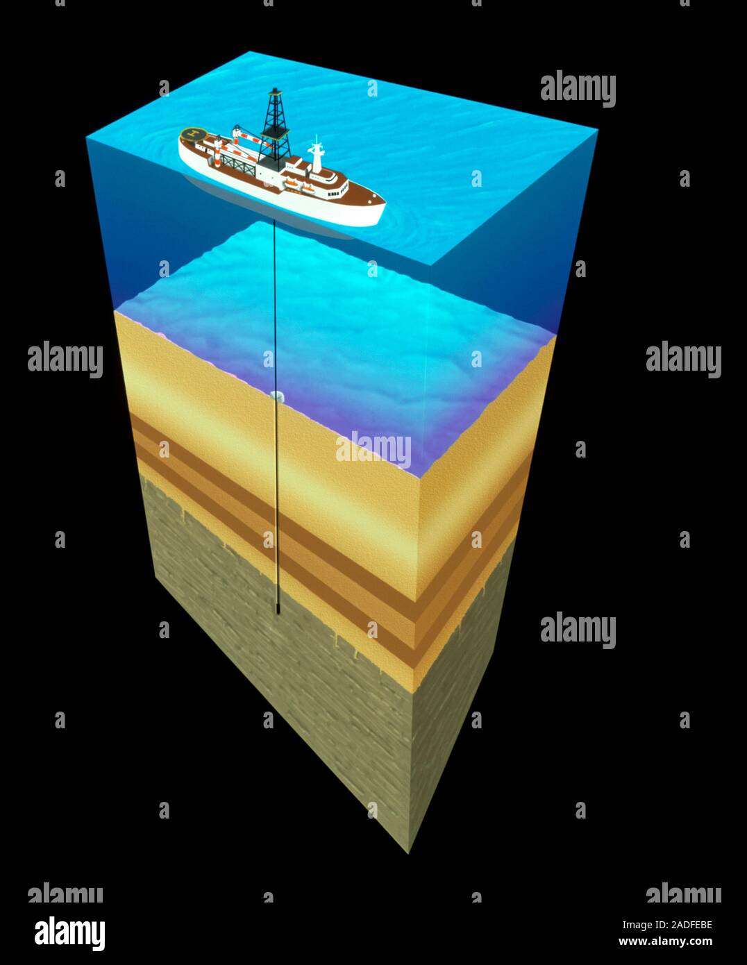 Geological research ship. Artwork of a geological research drilling ...