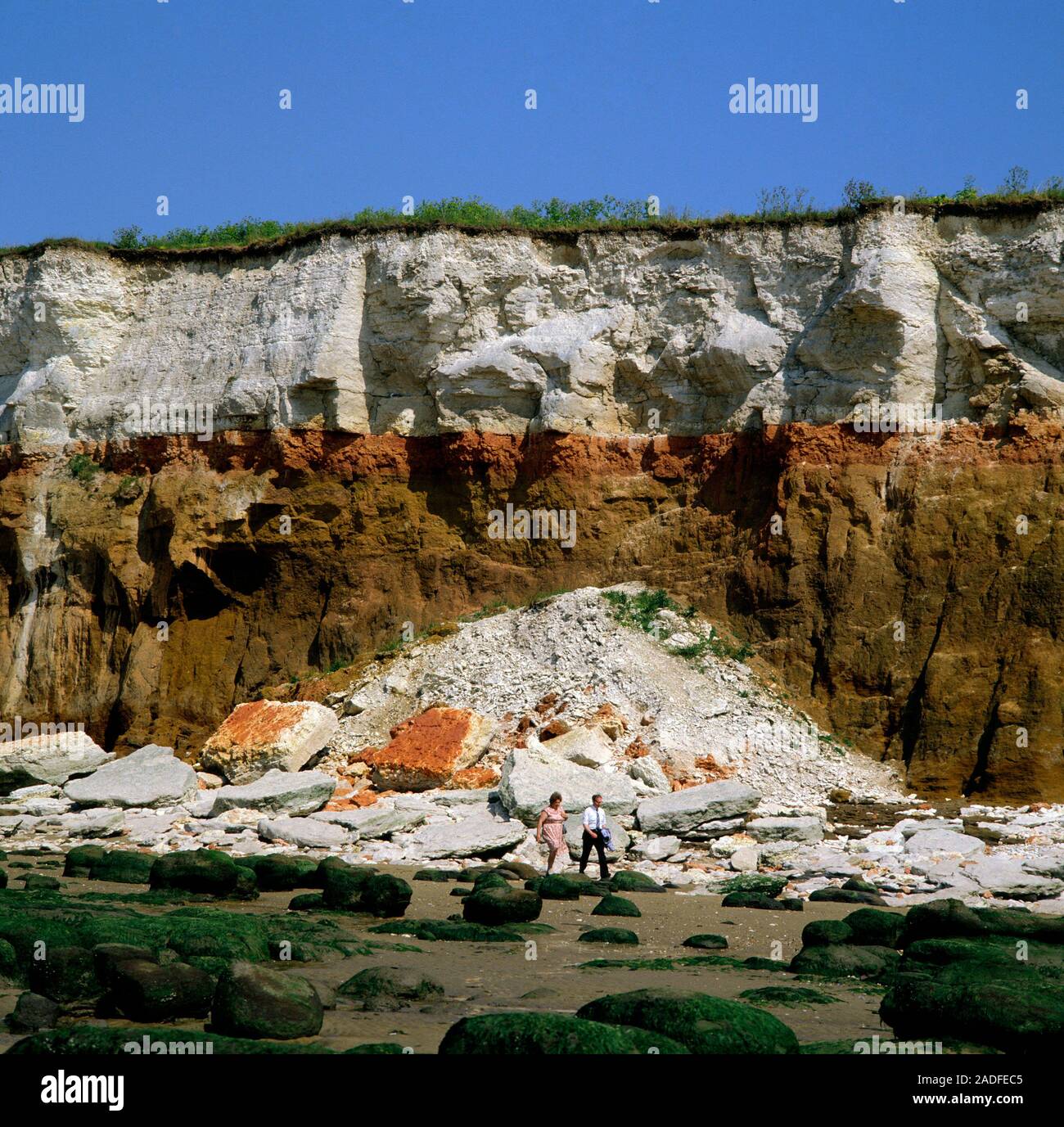 Cliffs at Hunstanton, Norfolk showing three distinct layers of rock ...