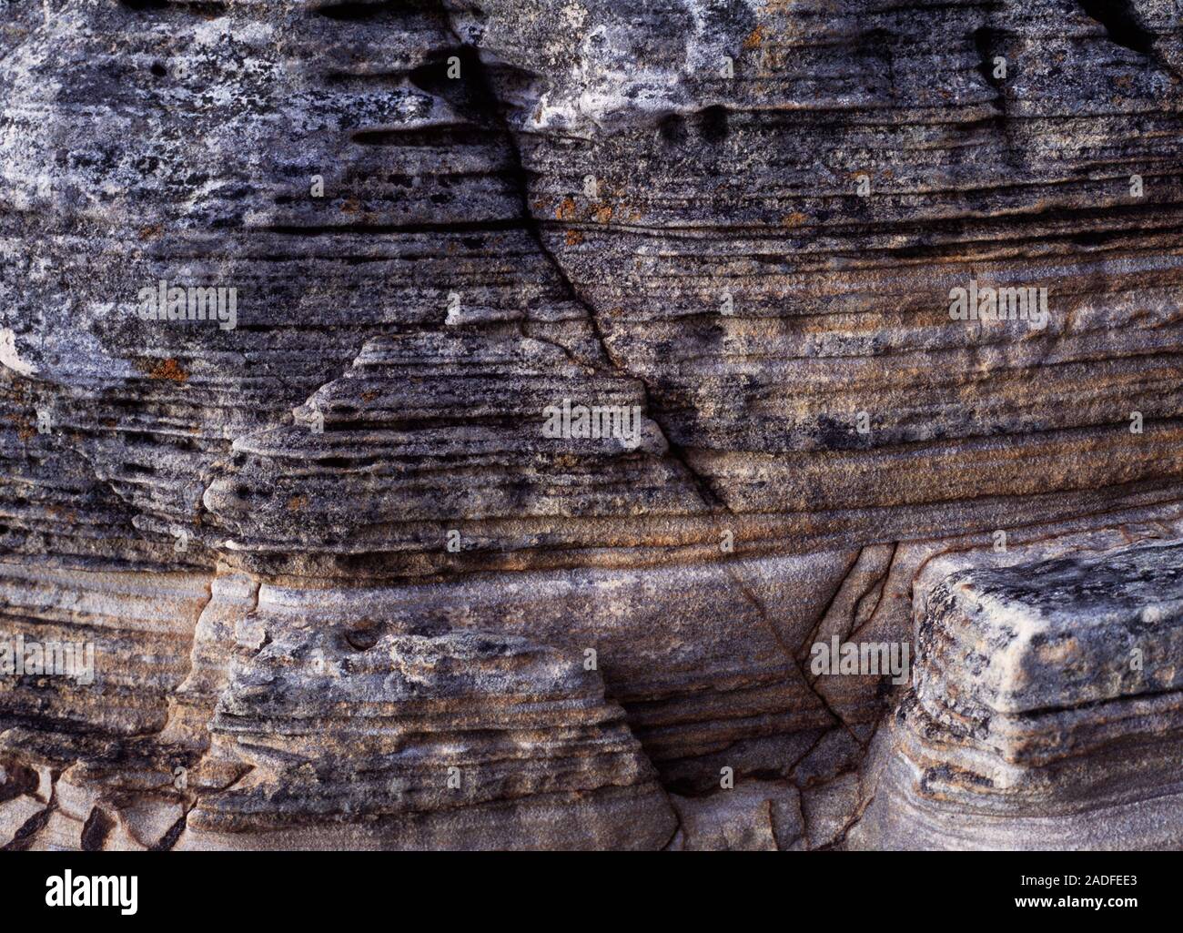 Sandstone rock strata. Layers (strata) in coastal sandstone. Sandstone ...