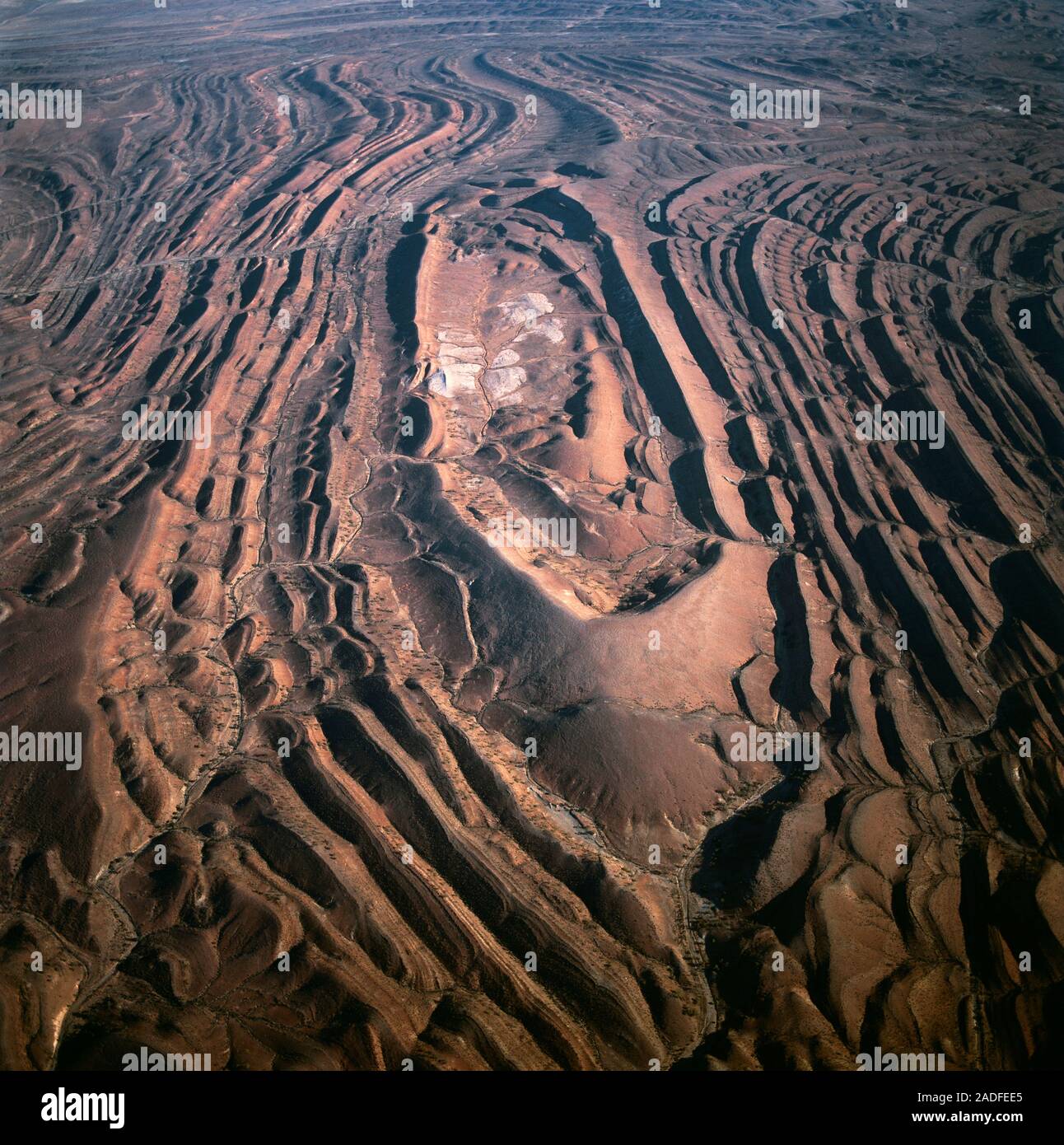 Eroded rock strata, aerial photograph. The mountain was originally ...