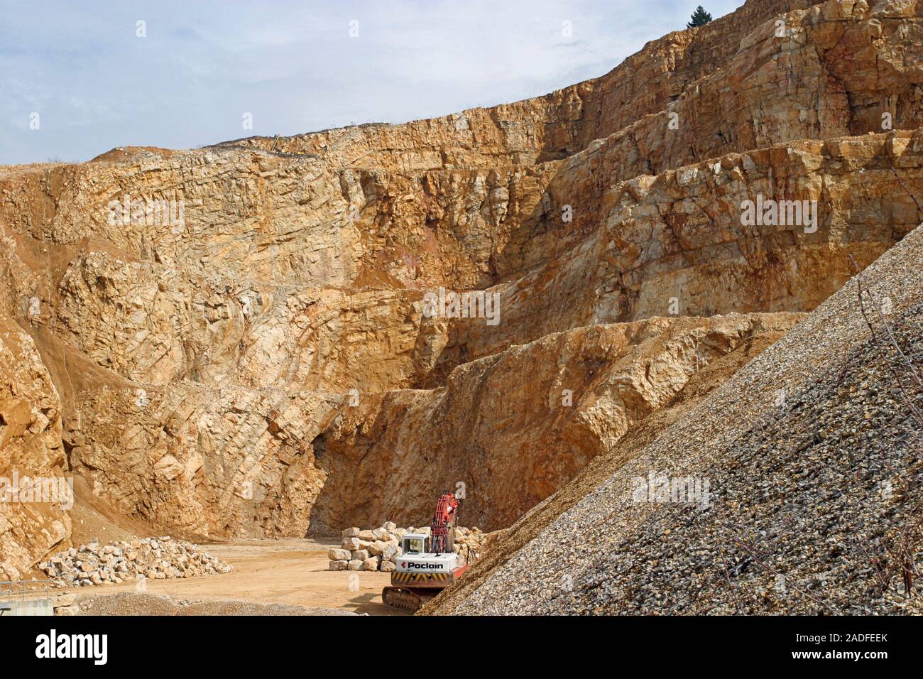 Rock strata in a cliff in a quarry. The layers (strata) show how this ...