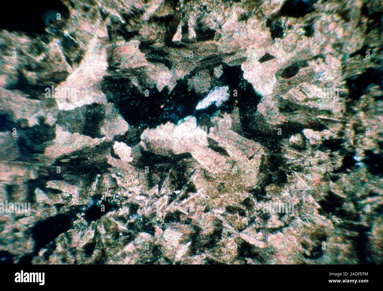 Cross polarised light micrograph of various crystal structures of ...