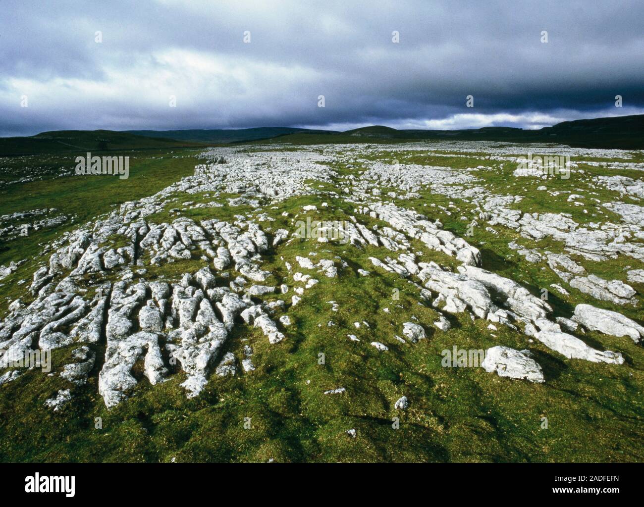Carboniferous limestone pavement above Malham Cove, Yorkshire, England ...