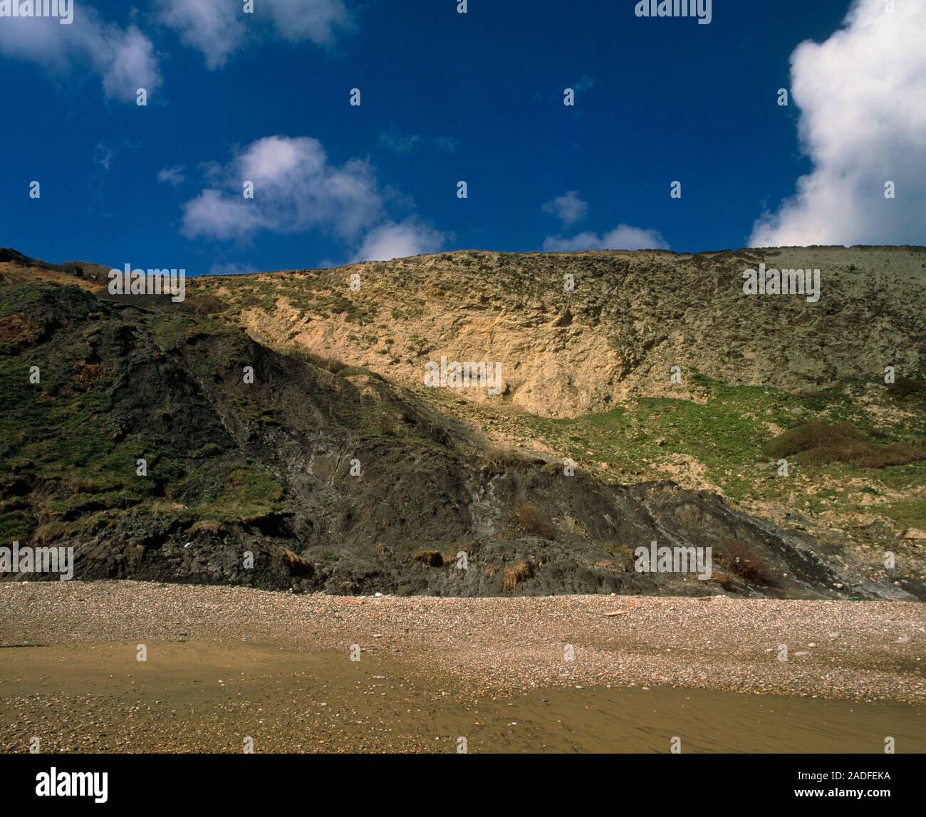 Sedimentary cliff. View of sedimentary cliffs displaying the exposed ...