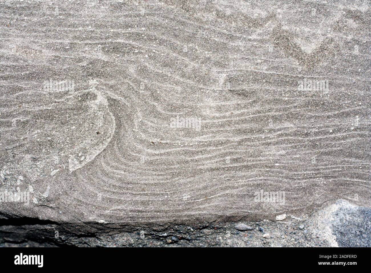 Ripple marks in sandstone. These ripples in the sand have hardened over ...