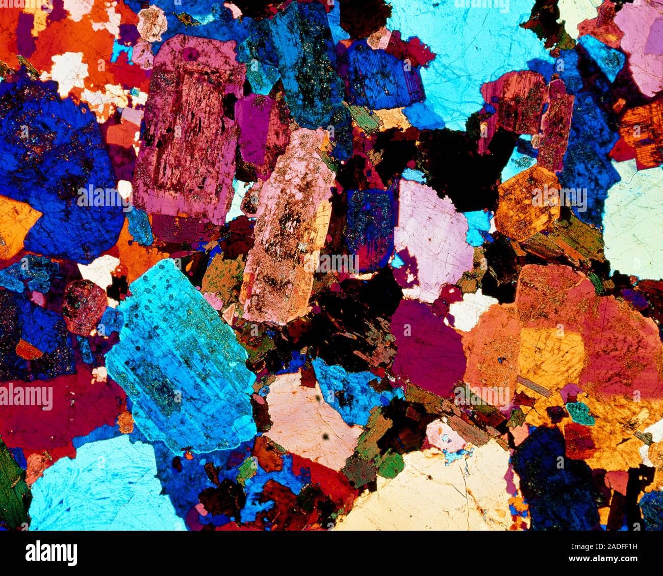 Grain diorite. Polarised light micrograph of a sample of grain diorite ...