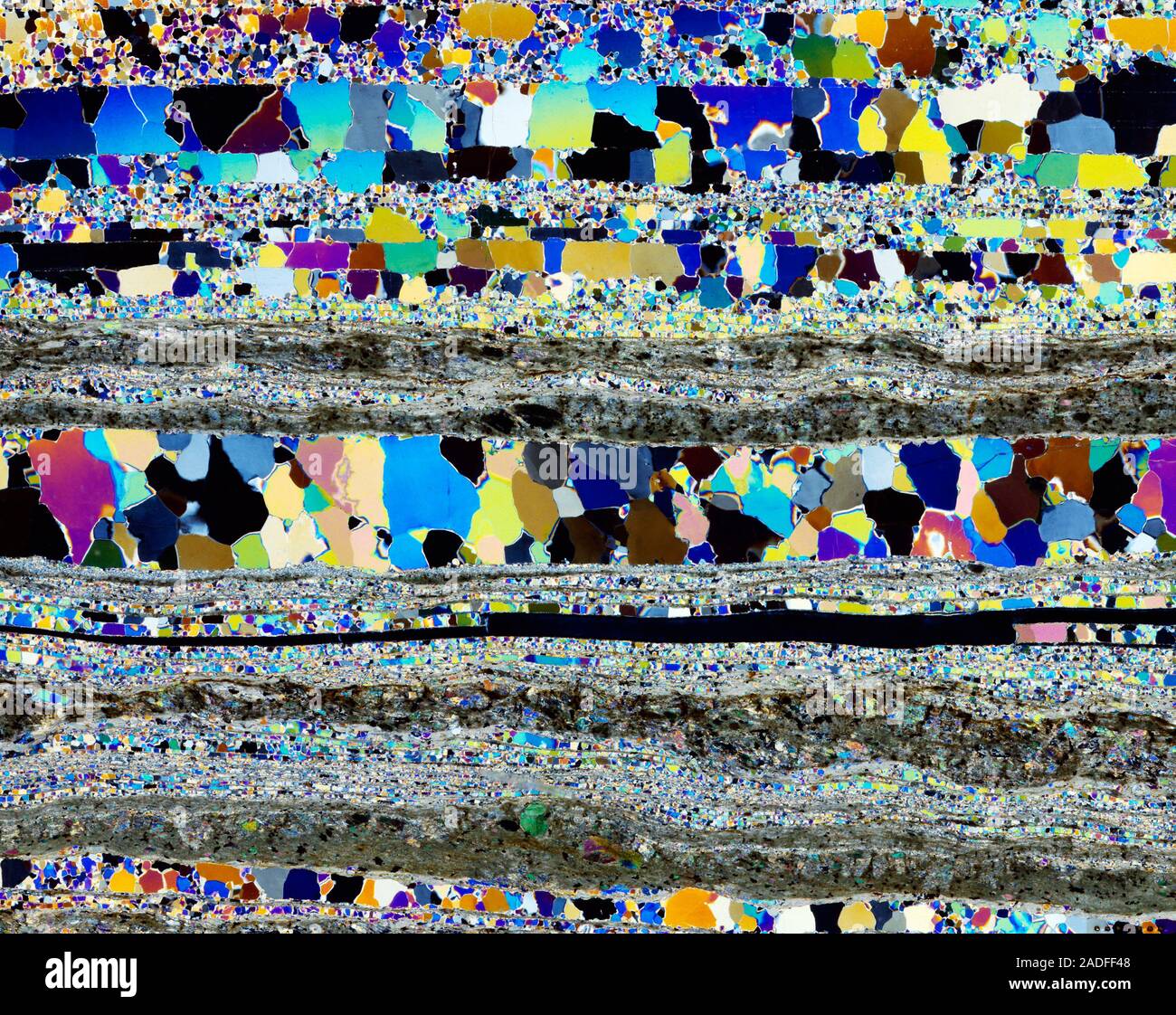 Mylonite. Polarised light micrograph of a thin section through the ...