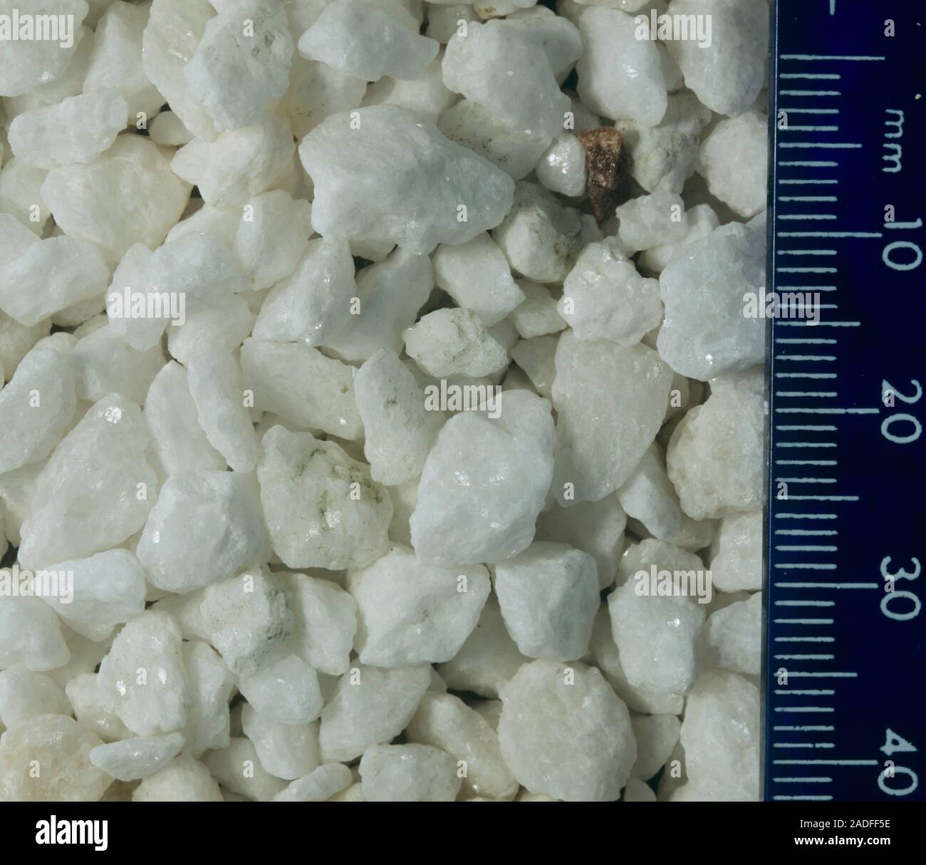 Marble chips with a ruler (right) indicating the scale in millimetres ...