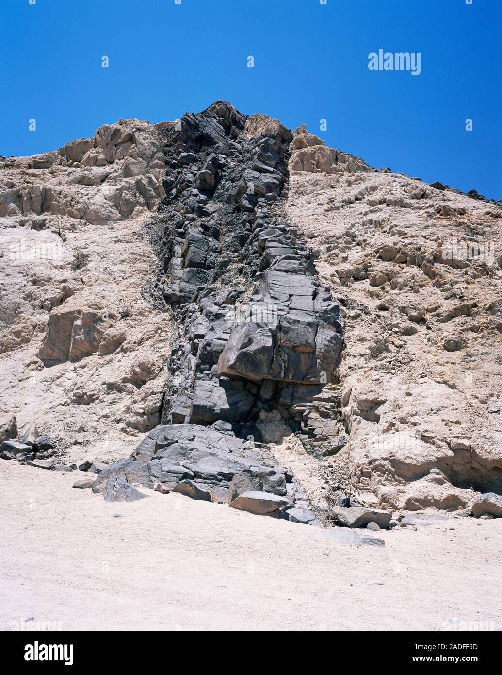 Dolerite dyke in the Namib desert. A dyke is an intrusion of igneous ...