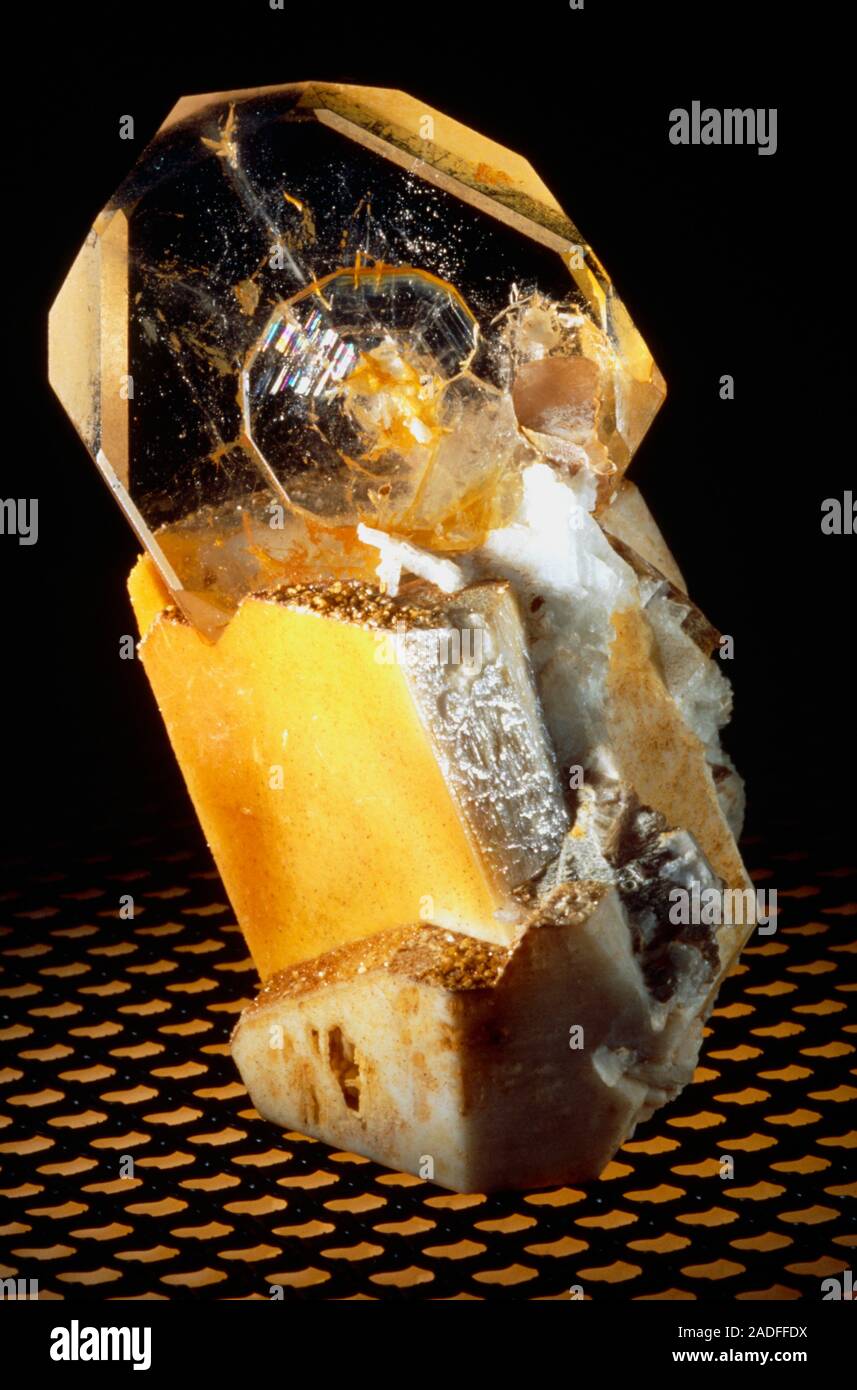 Goshenite, a variety of beryl (beryllium aluminium sillicate), growing ...