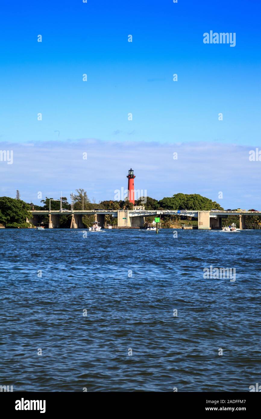 Jupiter Inlet Lighthouse from across the water in Jupiter, Florida ...