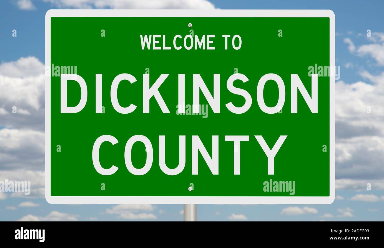 Rendering of a 3d green highway sign for Dickinson County Stock Photo ...