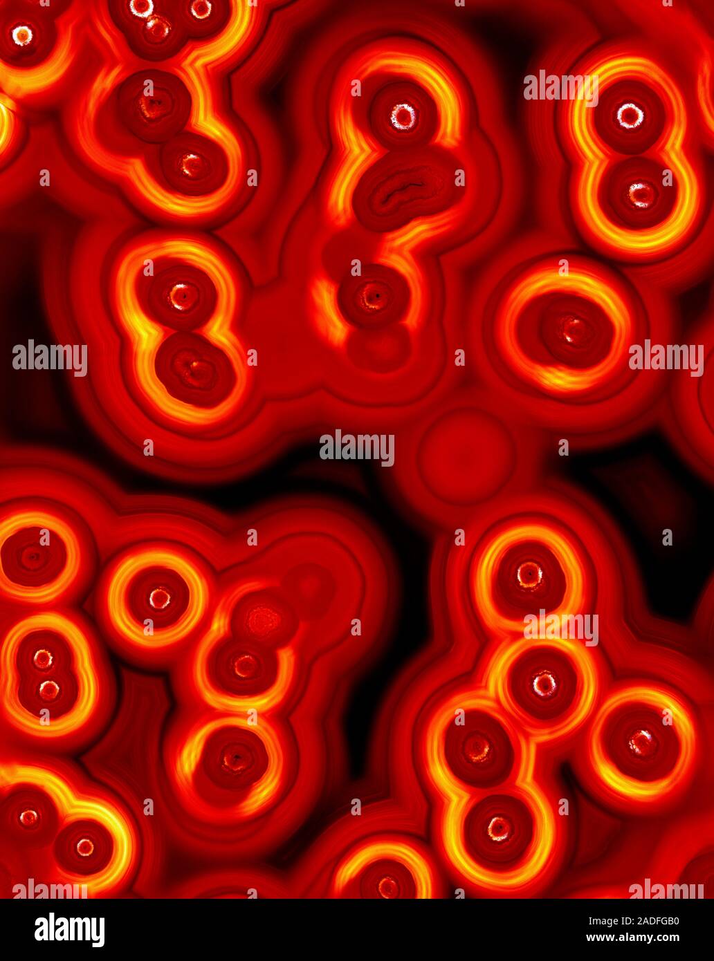 Cross-section of tubular agate, close-up. Agate is an aggregate of ...