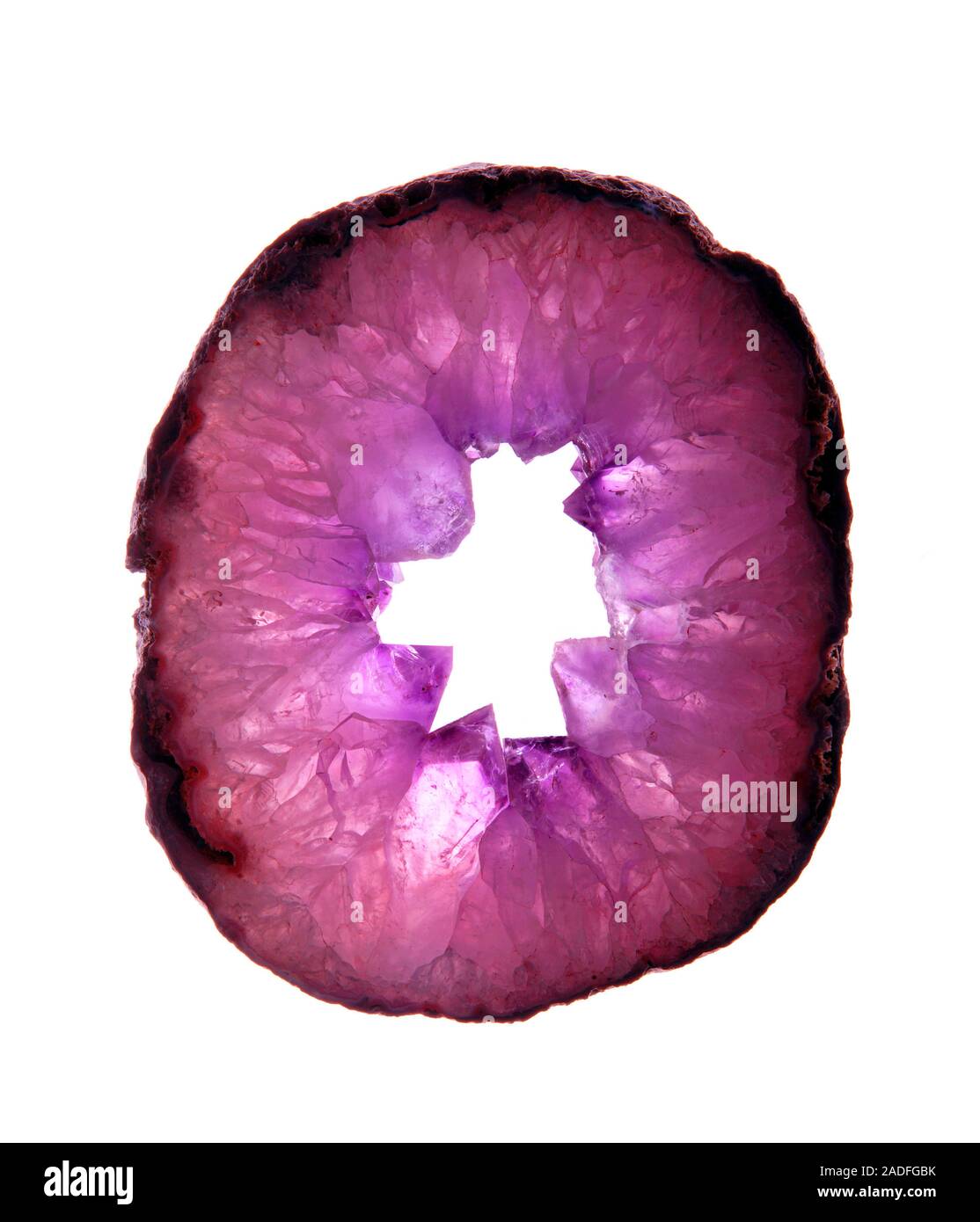 Amethyst crystals in a geode slice. Amethyst is a variety of quartz ...