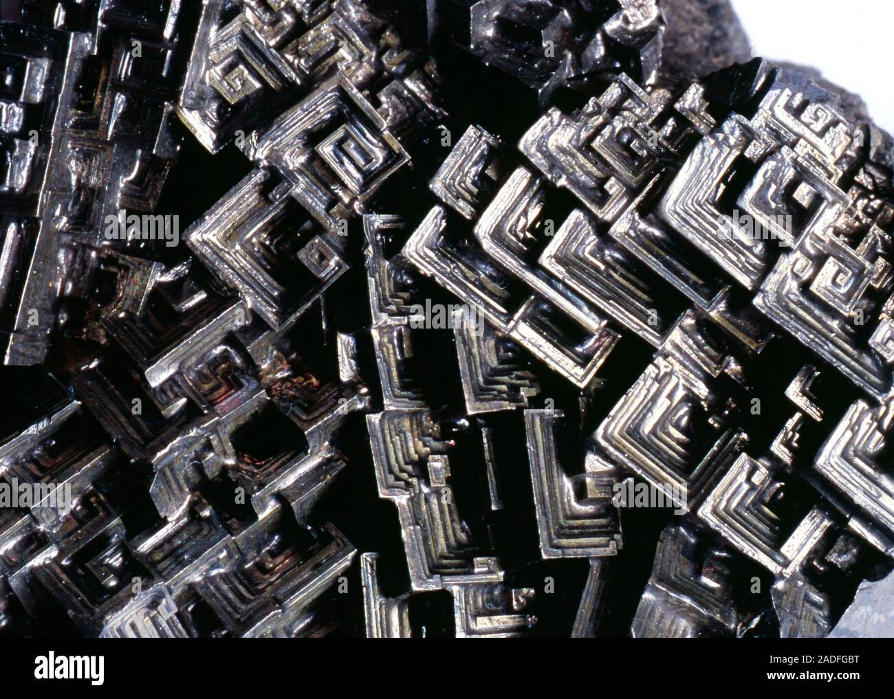 Bismuth hopper crystals. Cross-section of a sample of the mineral ...