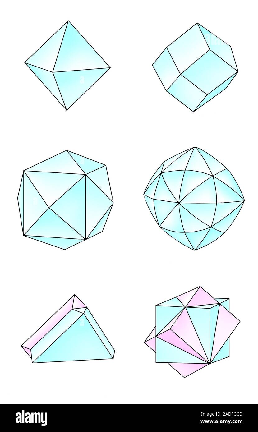 Diamond crystal forms. Artwork showing the different structures of ...
