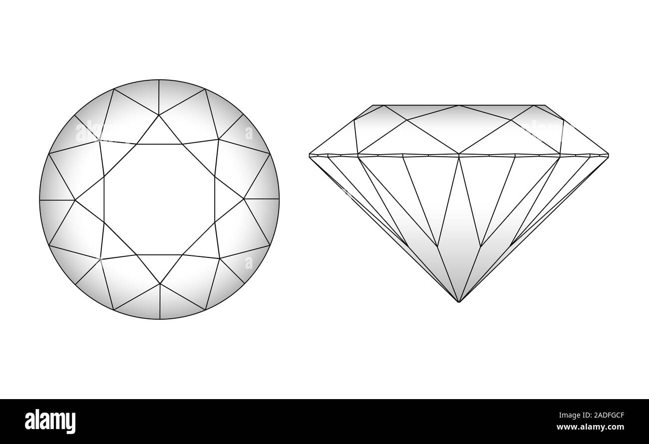 Diamond cutting pattern. Artwork of top and side views of a pattern for ...