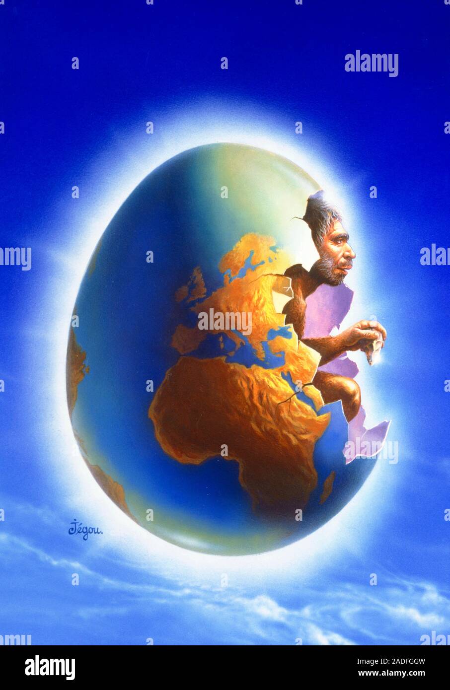 Origin of man. Artwork depicting the emergence of early modern man ...