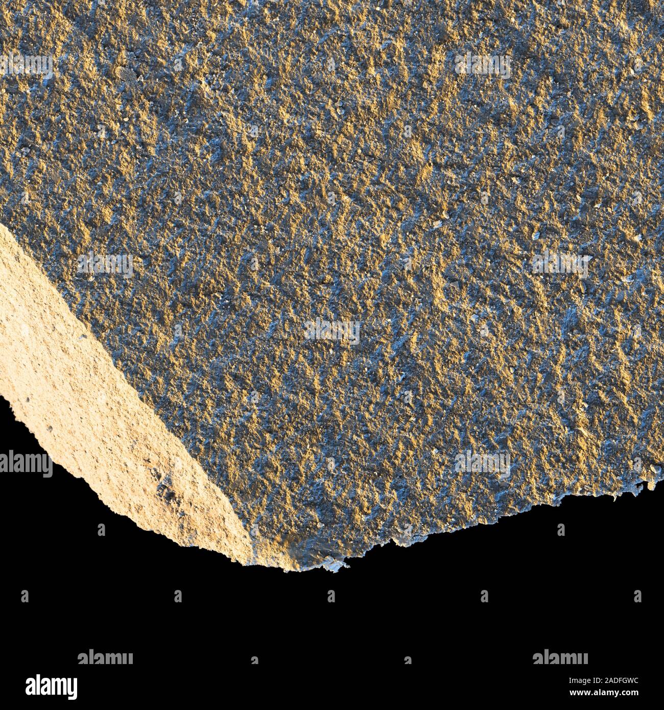 Prehistoric flint hand axe, coloured scanning electron micrograph (SEM ...