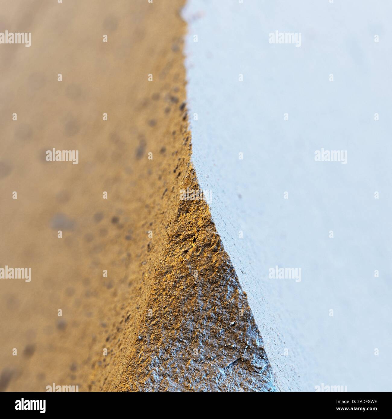 Prehistoric flint hand axe, coloured scanning electron micrograph (SEM ...