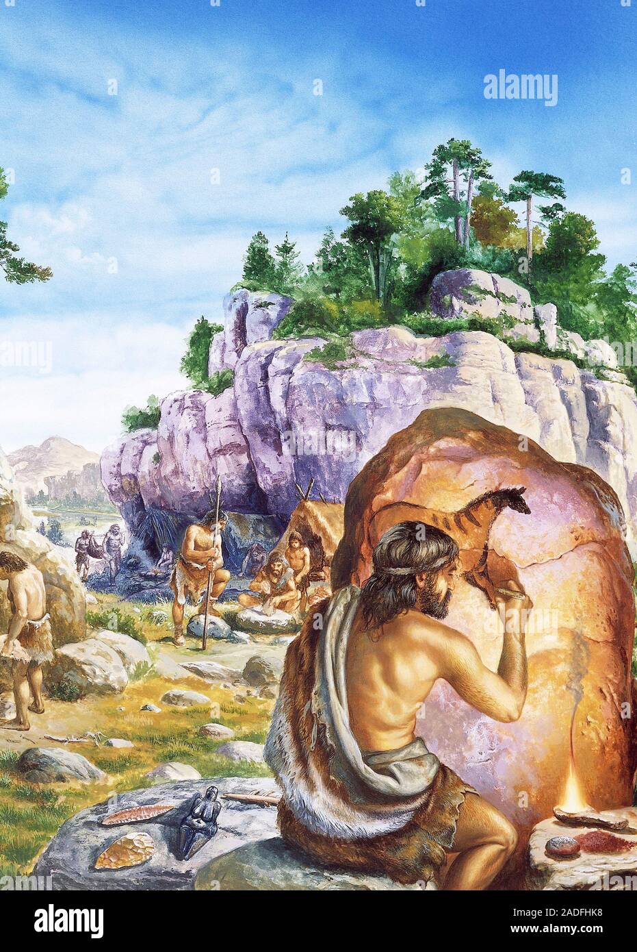 Cro-Magnon man. Artwork depicting prehistoric humans (Cro-Magnon ...