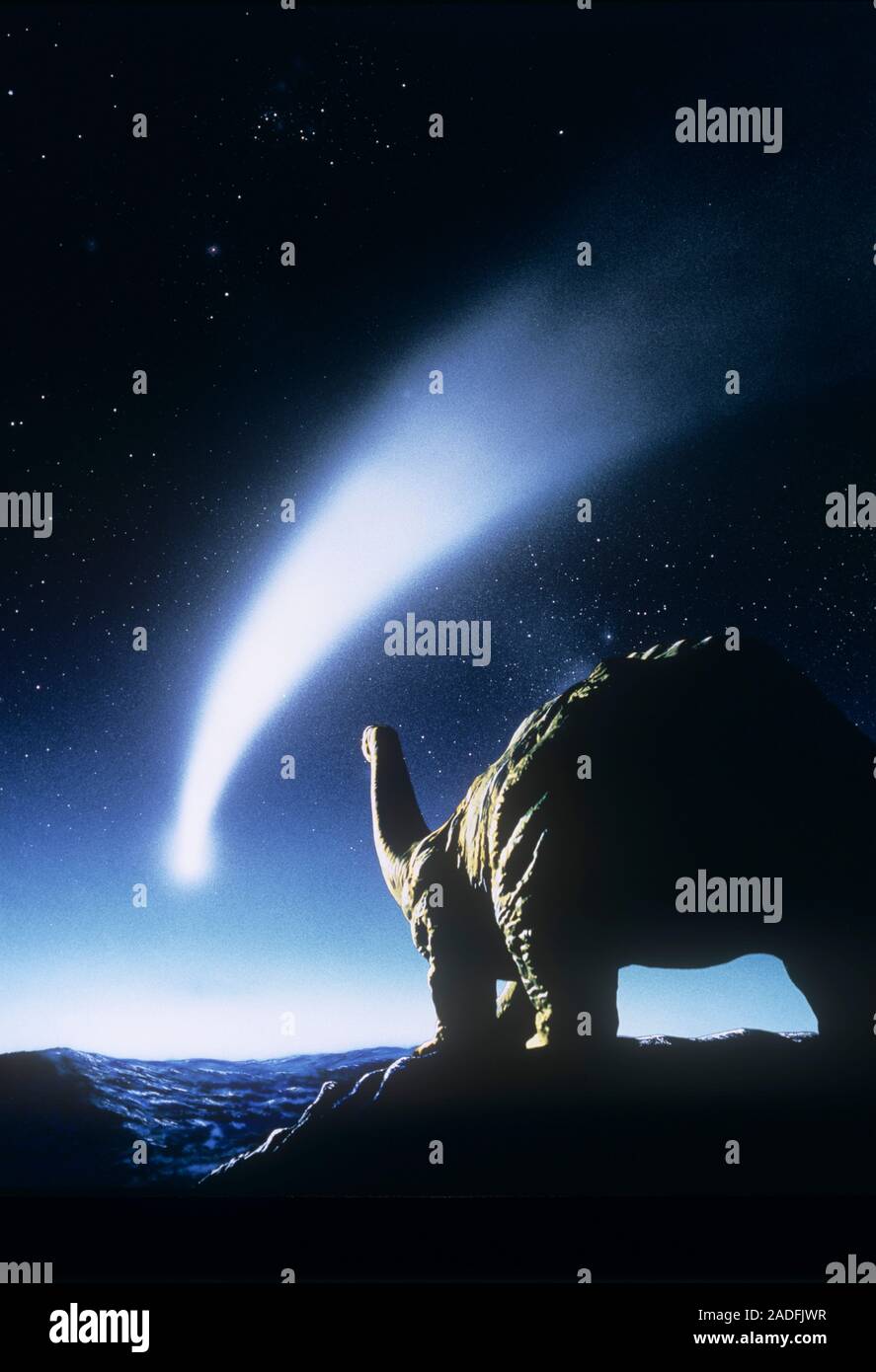 Death of the dinosaurs. Artist's impression of a giant dinosaur ...