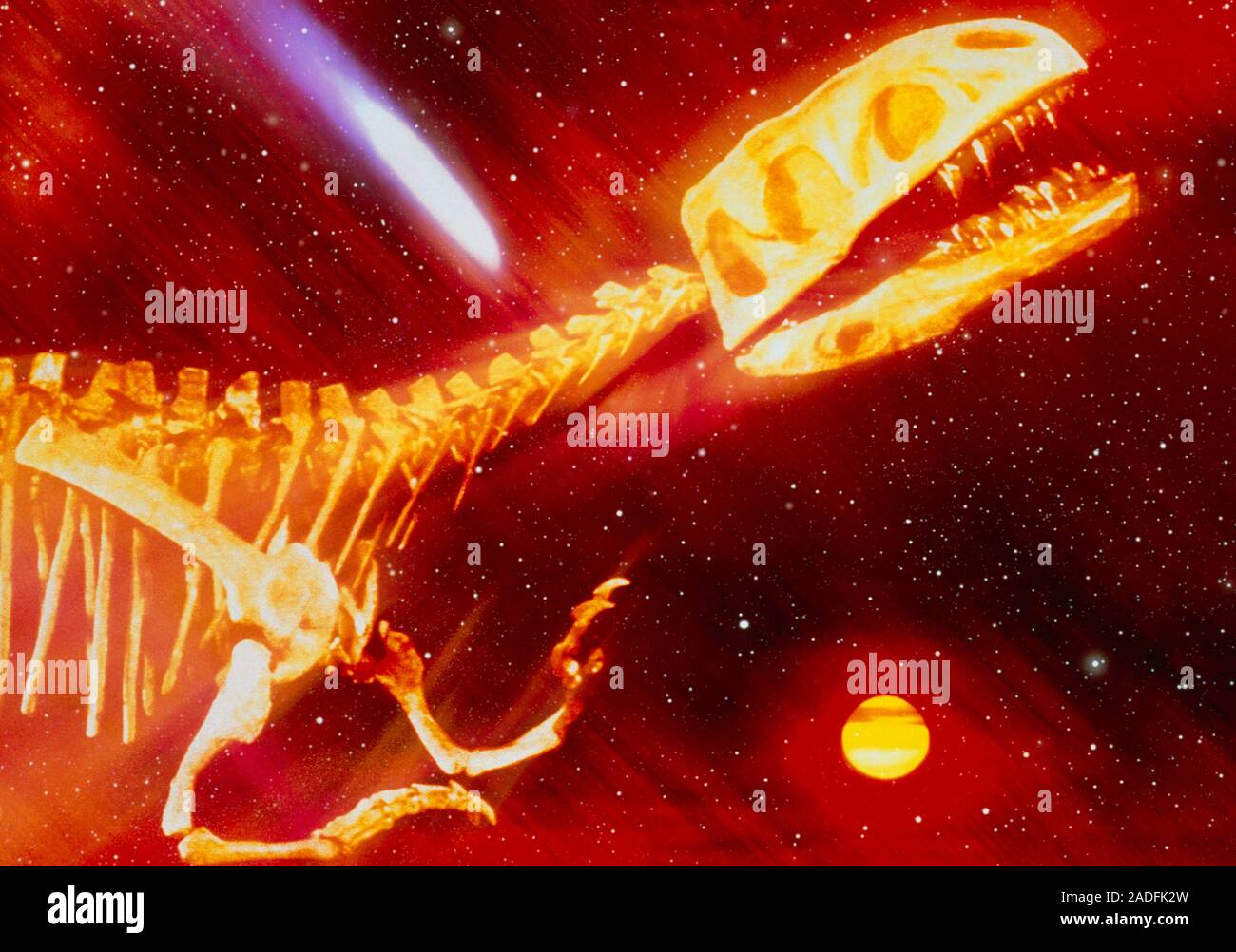 Dinosaur extinction. Computer enhanced image depicting the extinction of the dinosaurs. A ...
