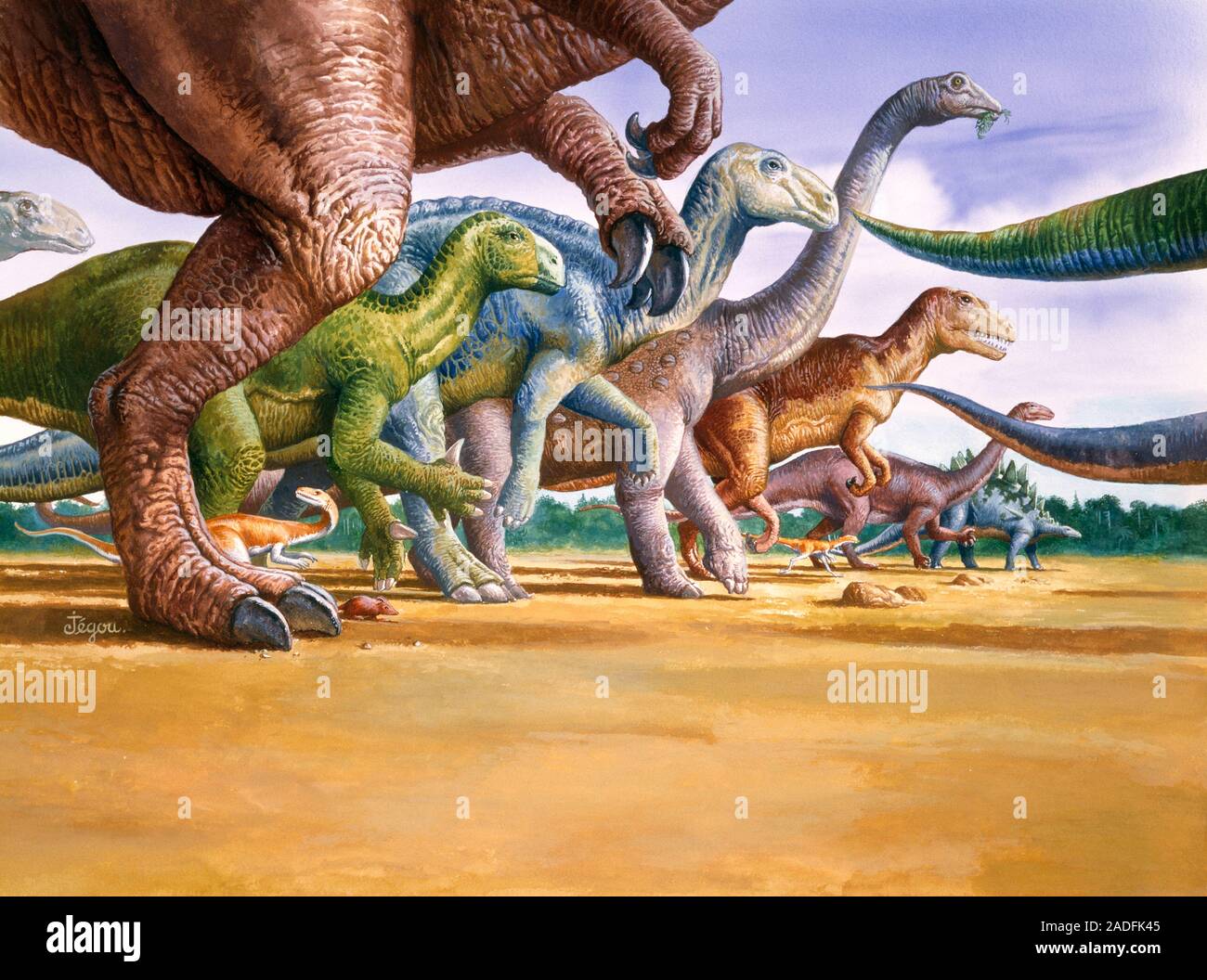 Dinosaurs of France. Artwork showing the principal dinosaurs that ...