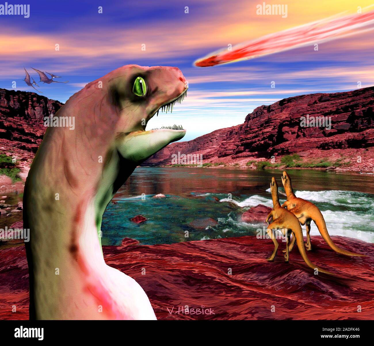 Death of the dinosaurs. Computer illustration of Velociraptor sp ...