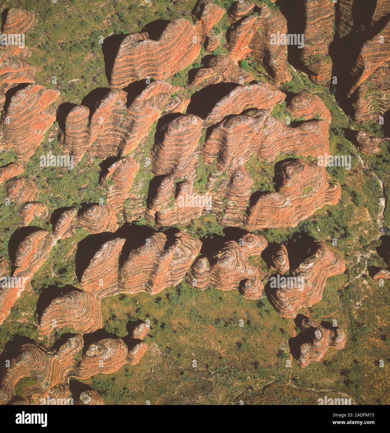 Beehive rock towers. Aerial view of beehive rock formations produced by ...