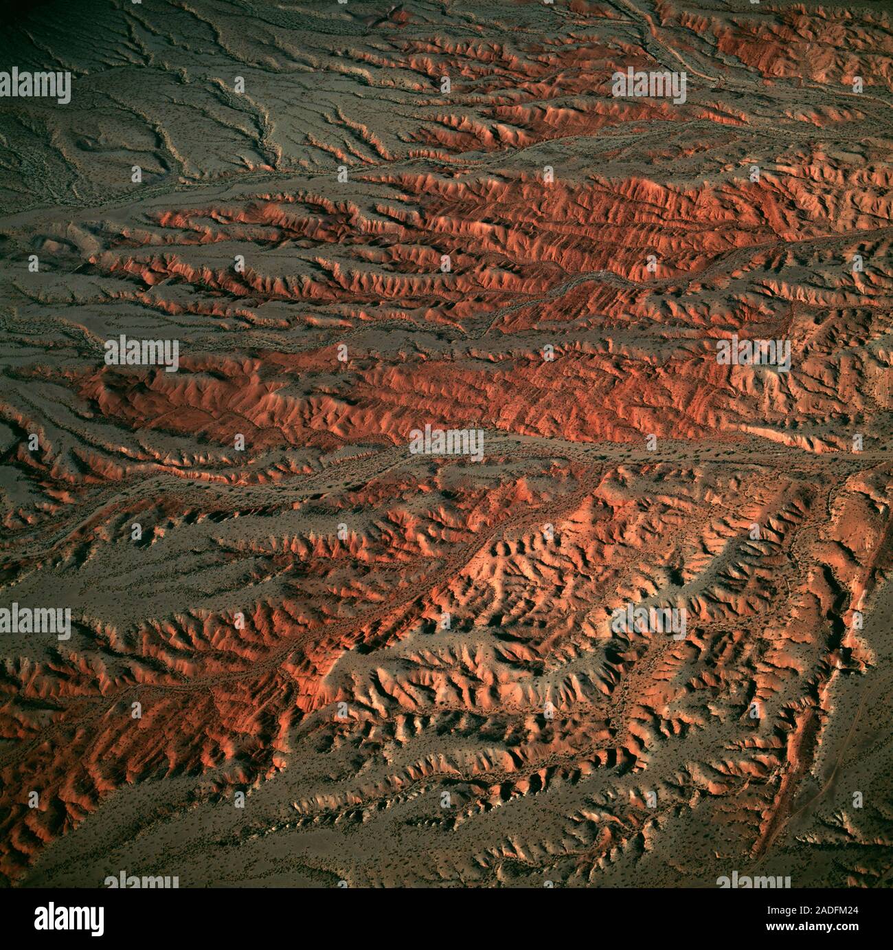 Eroded landscape. Aerial photograph showing rock formations in the semi ...
