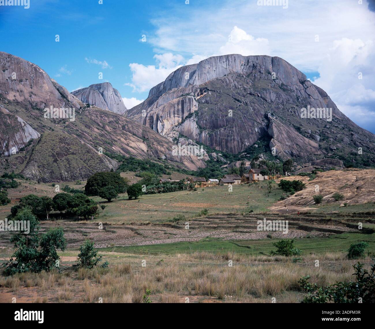 Granite hills in Anje reserve, Madagascar. These granite hills are an example of an inselberg ...