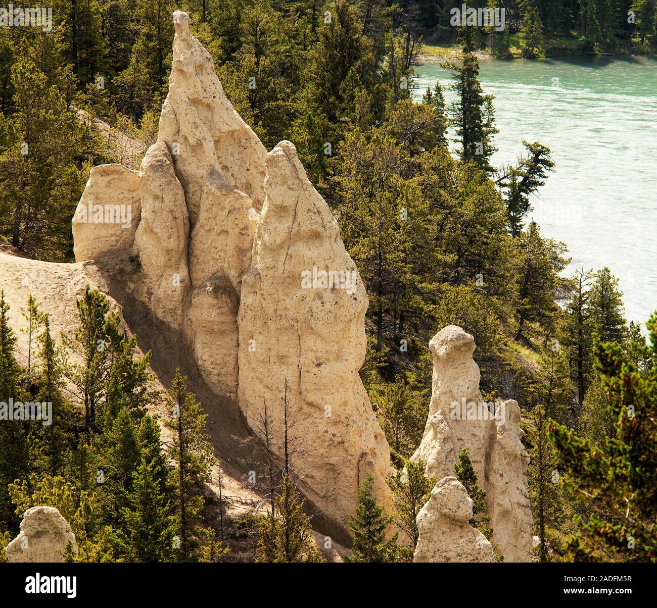 Hoodoo rock formations. Hoodoos are tall spires of eroded sedimentary ...