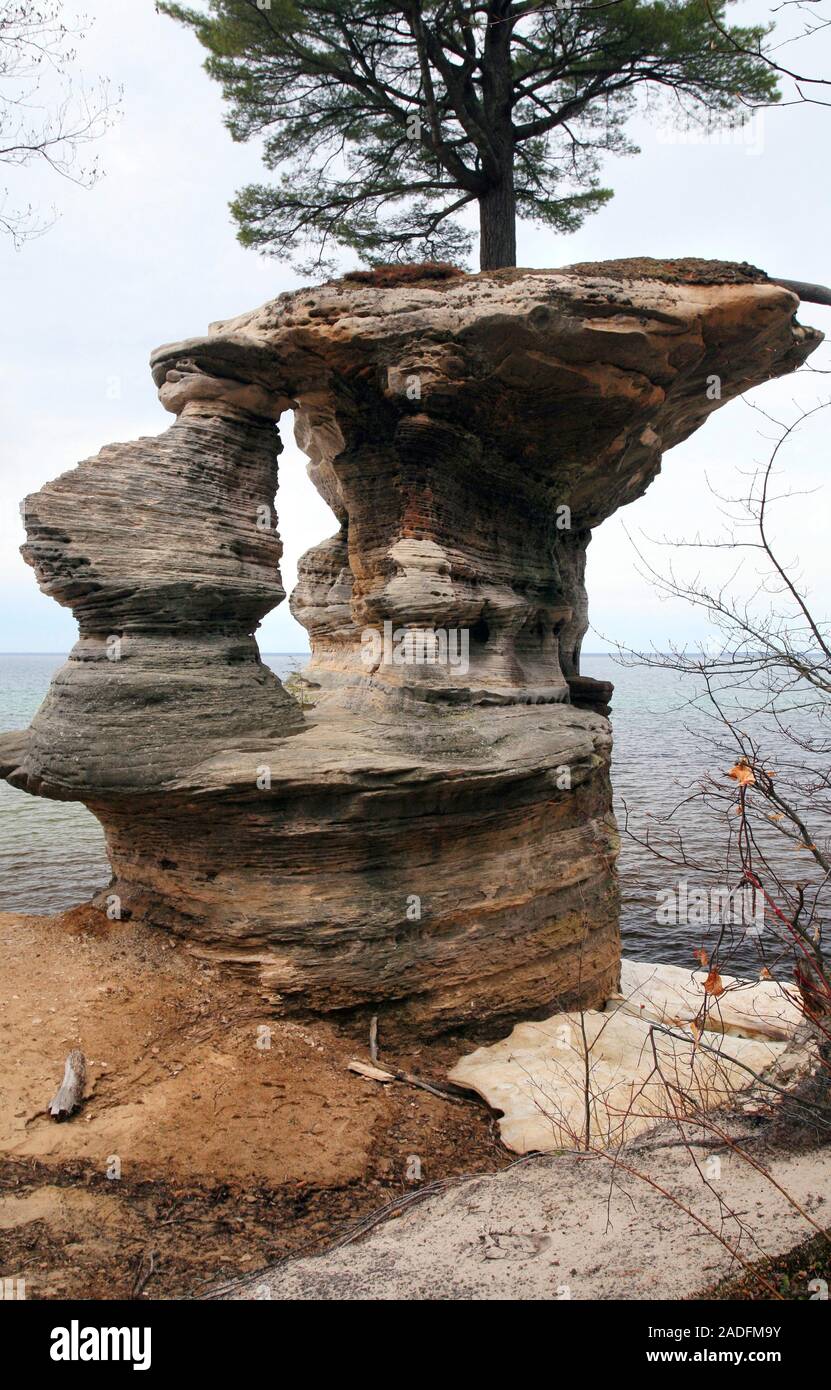 Eroded sandstone. This is Chapel rock at Pictured Rocks National ...