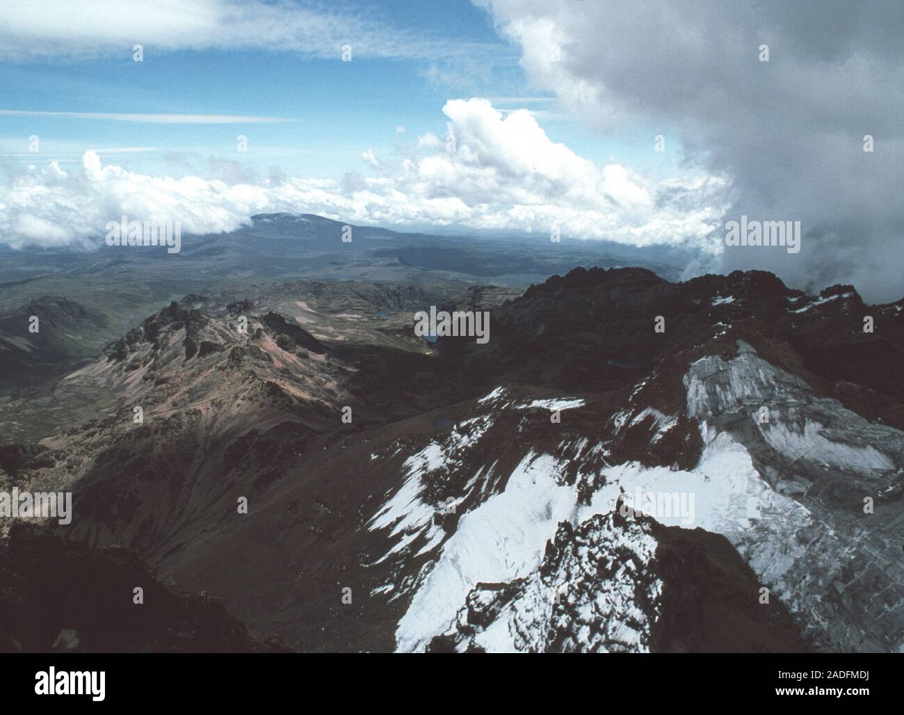 Mount Kenya. View from the Nelion peak of Mount Kenya, showing a snow ...