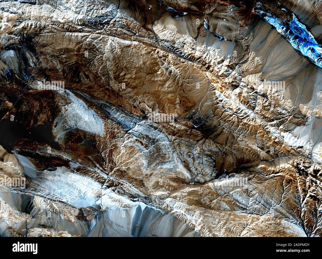 Mountain range. Landsat satellite image of iron oxide deposits (brown ...