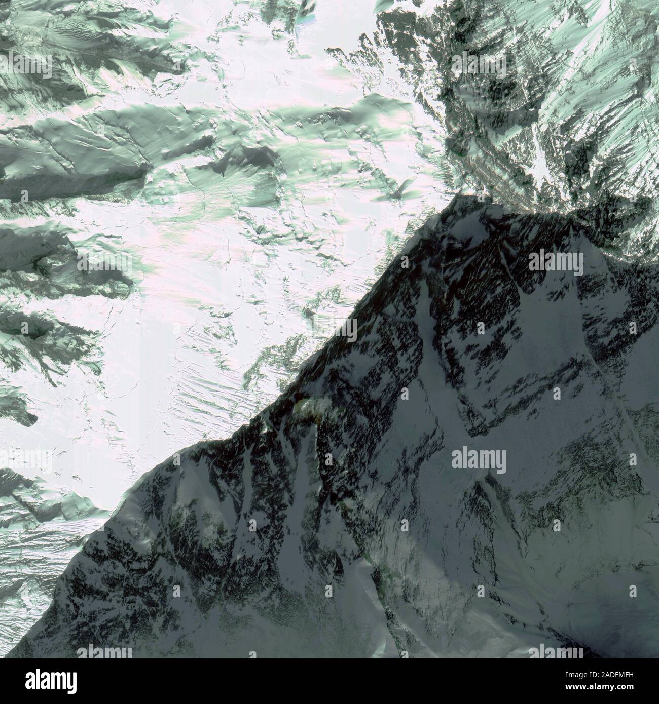 Mount Everest summit. Satellite image of the peak of Mount Everest ...