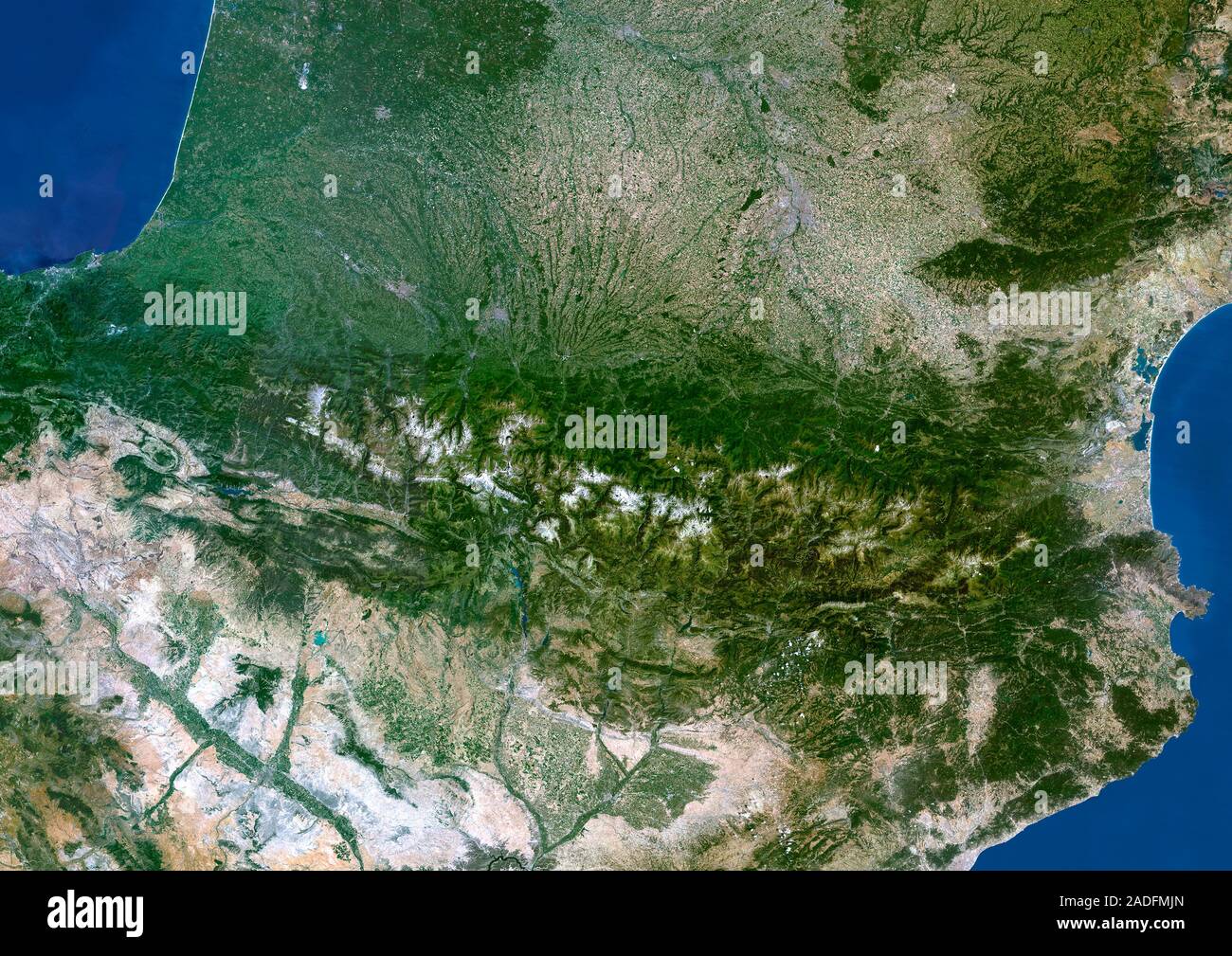 Pyrenees mountains, south-west Europe satellite image. North is at top ...