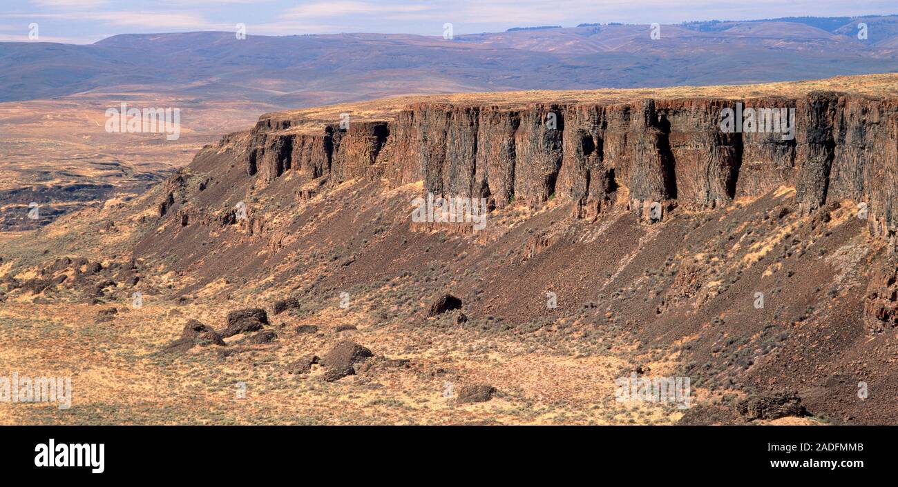 Lava bluffs and basalt columns. Basalt columns in a volcanic cliff ...