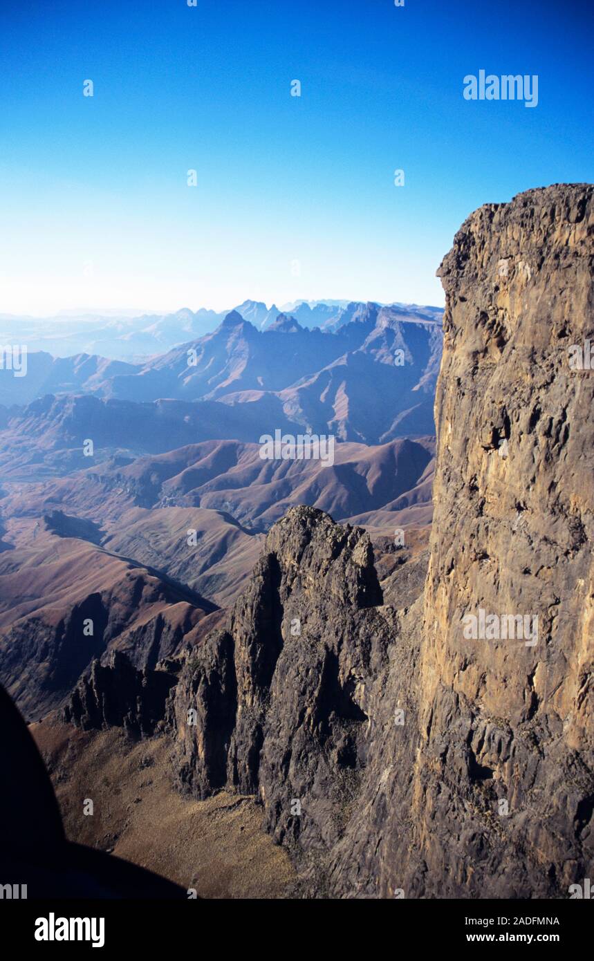 Drakensberg escarpment. This steep cliff, in the Drakensberg mountain ...