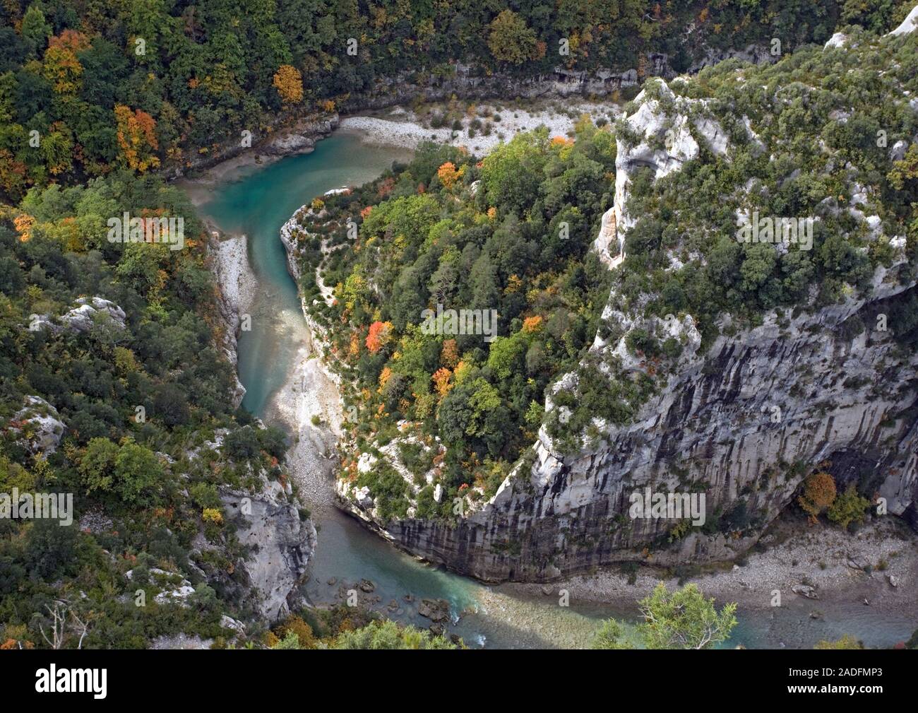 Verdon Gorge. River and steep cliff in the Verdon River gorge, south ...